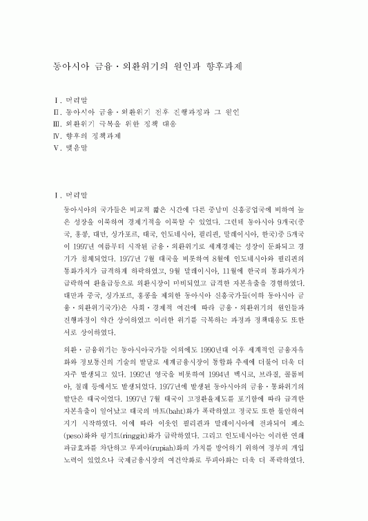 동아시아 금융·외환위기의 원인과 향후과제