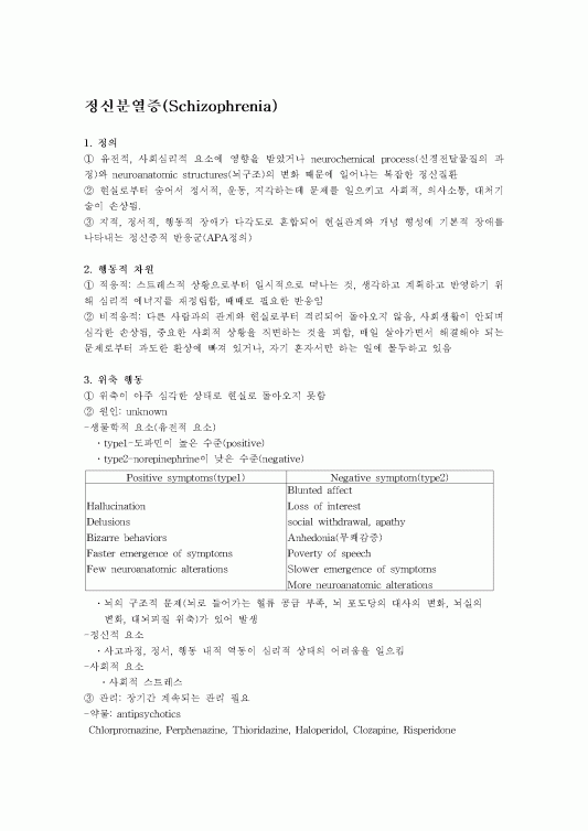 정신분열증의 정의 행동적 차원 위촉행동