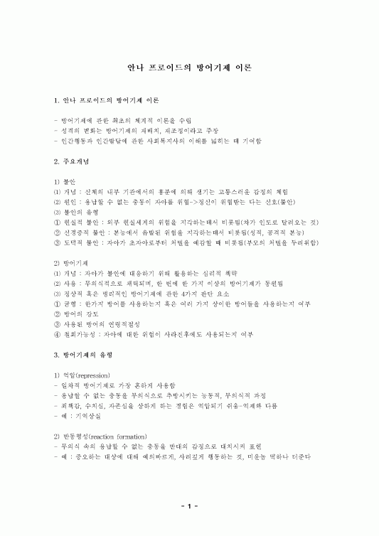 안나 프로이드의 방어기제 이론
