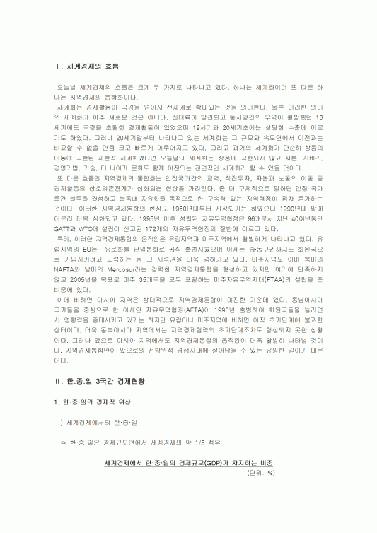 한중일3국의 경제협력 및 한국의 역할