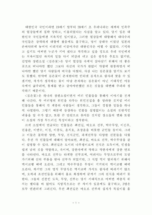 김영하의 <검은꽃> 감상문