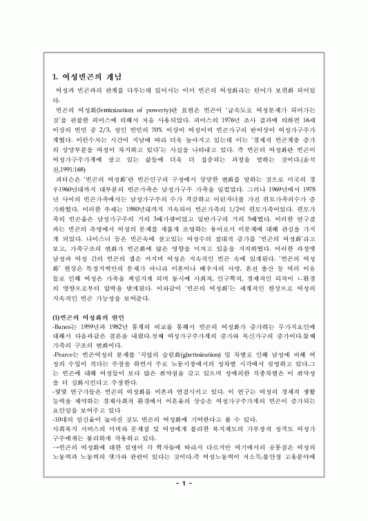 여성빈곤 레포트 자료