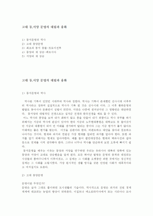 고대 동,서양 문명의 대립과 융화
