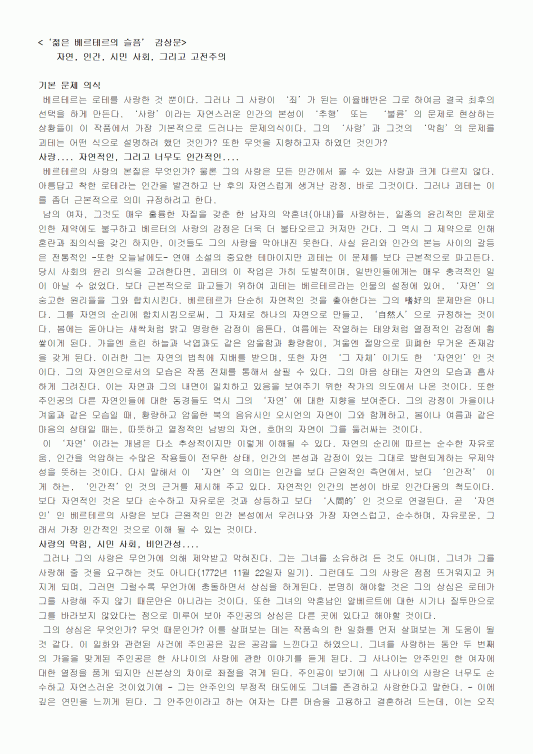 젊은 베르테르의 슬픔-자료 정리와 분석 그리고 느낌