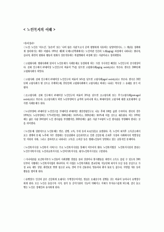 고령화 사회에 따른 노인복지의 이해와 그 의의