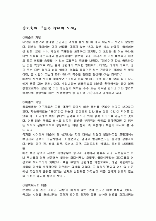 성과문학-송기원의 `늙은 창녀의 노래`