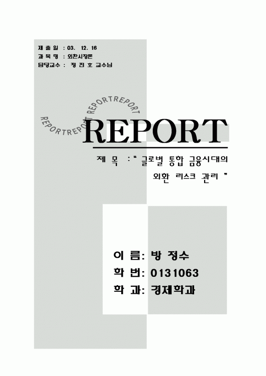 [외환시장론] 글로벌 통합 금융시대의 외환리스크관리