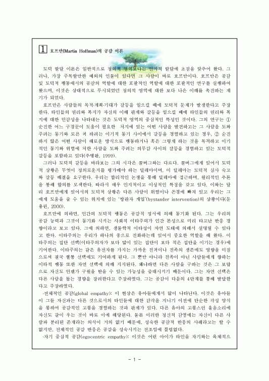 호프만의 공감이론, 아이젠버그의 친사회적 이론, 데이먼의 정의 개념의 발달