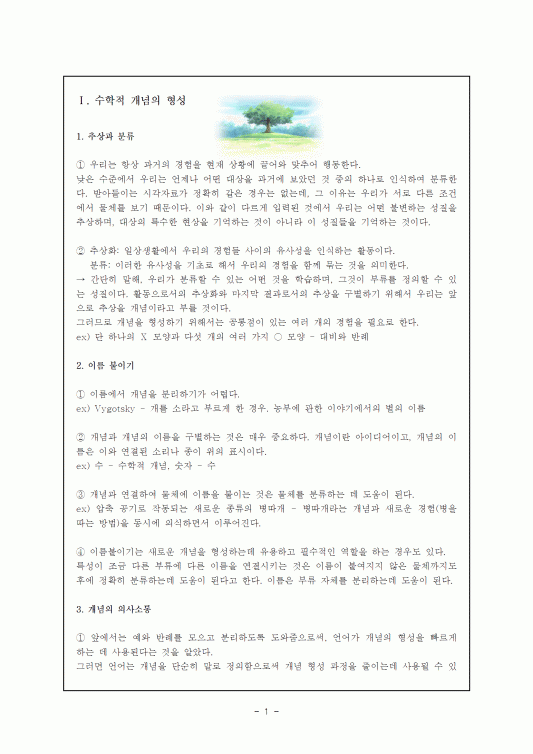 수학학습심리학 - 수학적개념의 형성, 스키마, 직관적 지능과 반영적 지능과 지능모델