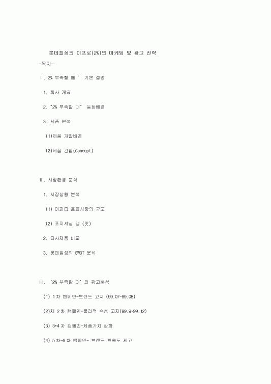 롯데칠성의 이프로(2%)의 마케팅 및 광고 전략