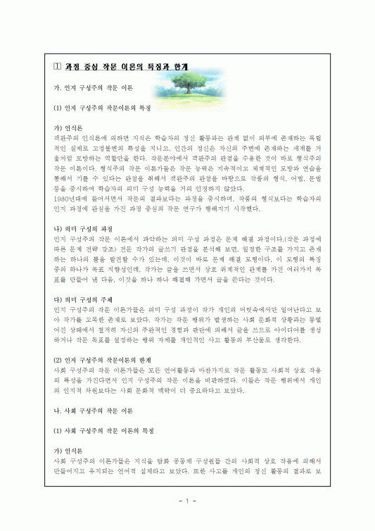 과정중심 작문 이론과 장르중심 작문교육