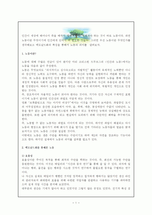 맥도날드화(McDonalization)를 통해 본 노동