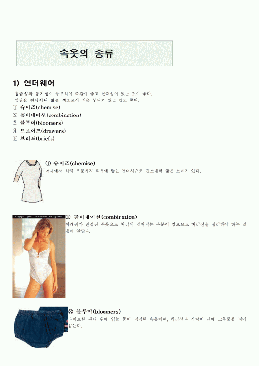 속옷의 종류