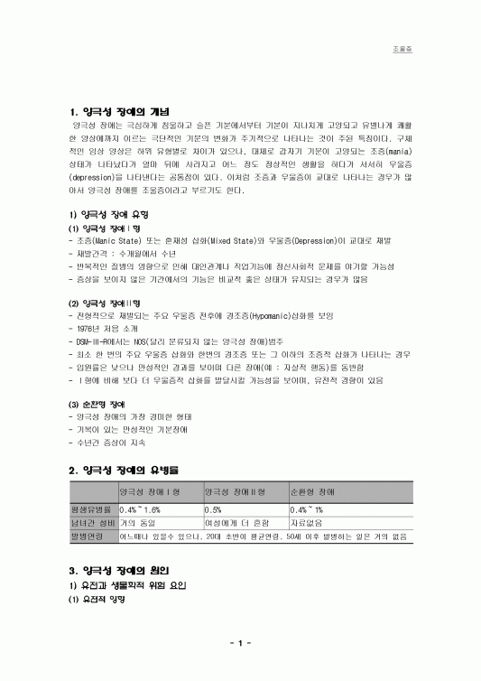 [사회과학] 양극성 장애(조울증)에 대한 조사