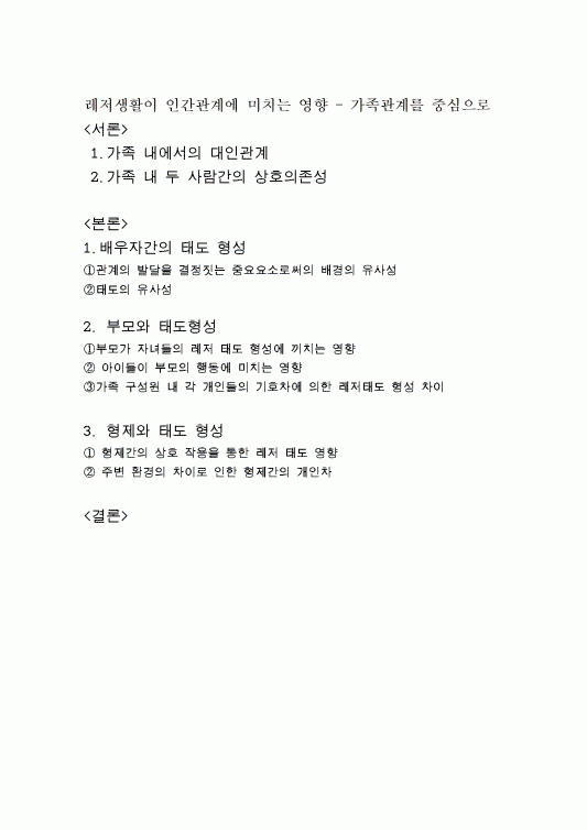 레저생활이 인간관계에 미치는 영향 - 가족관계를 중심으로
