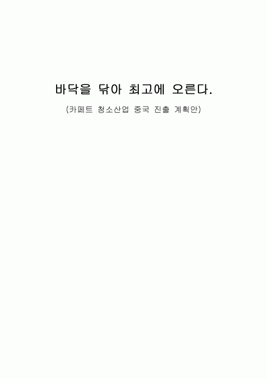사업계획서 - 카페트 청소산업 중국 진출 계획안