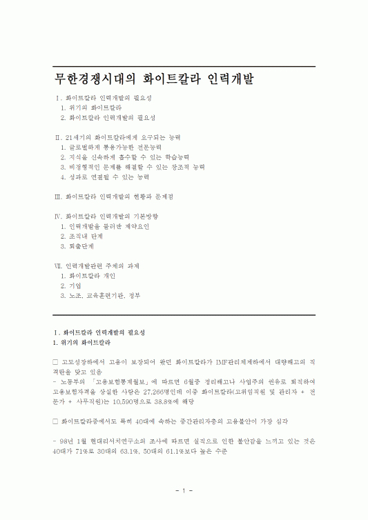 무한경쟁시대의 화이트칼라 인력개발