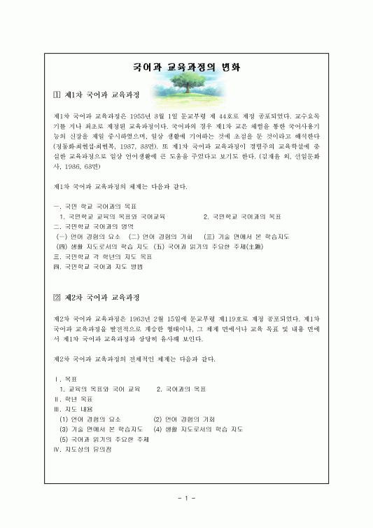 국어과 교육과정의 변천 ( 제 1차 ~ 제 7차 국어과 교육과정)