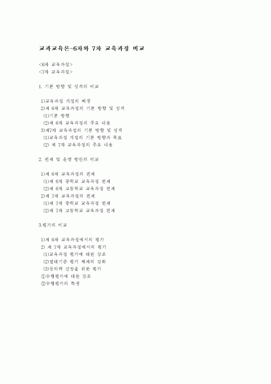 [사범/법학] 교과교육론-6차와 7차 교육과정 비교