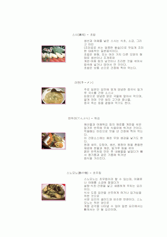 일본의 대표적인 음식