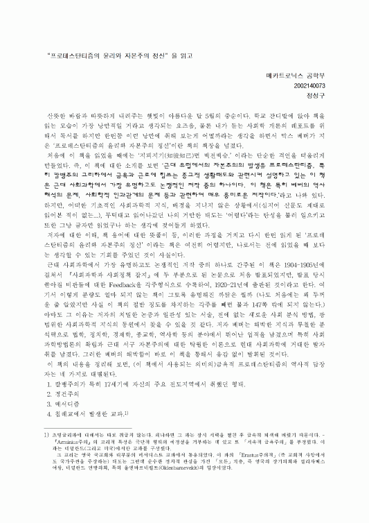 [사회과학] 프로테스탄티즘 윤리와 자본주의 정신