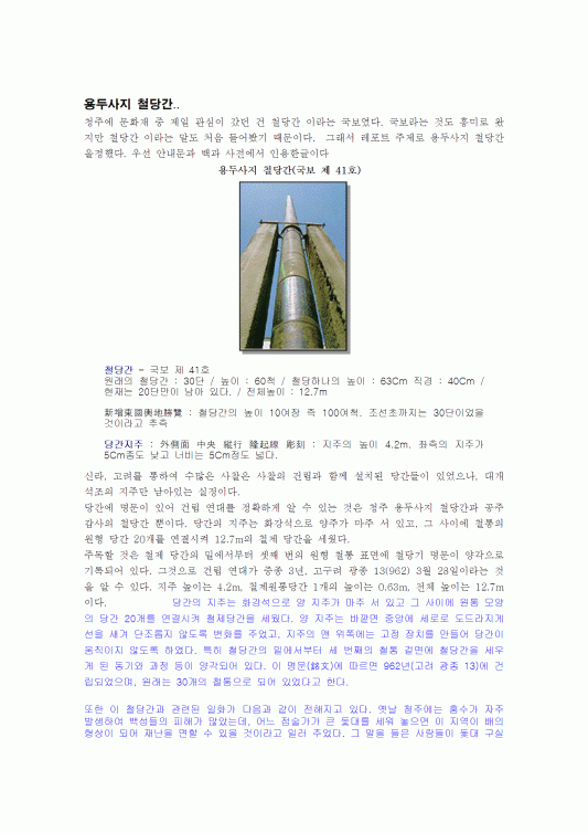 청주시문화재 국보41호  용두사지철당간