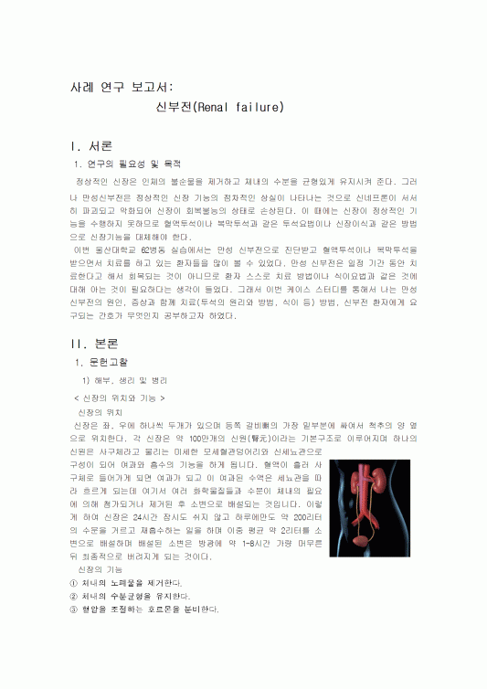만성 신부전 급성 신부전 신부전 케이스 스터디 혈액투석 복막투석