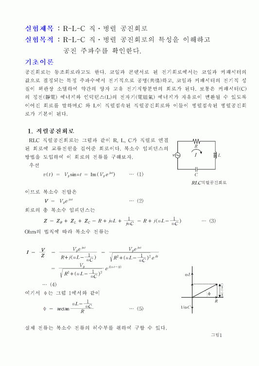 R-L-C 직ㆍ병렬 공진회로