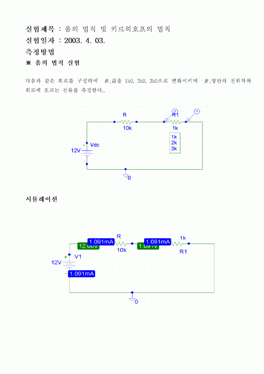 옴의 법칙 결과