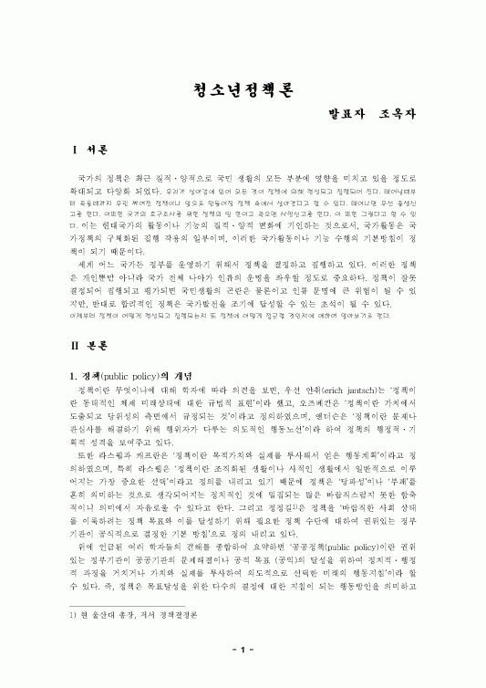 청소년정책론의 이해