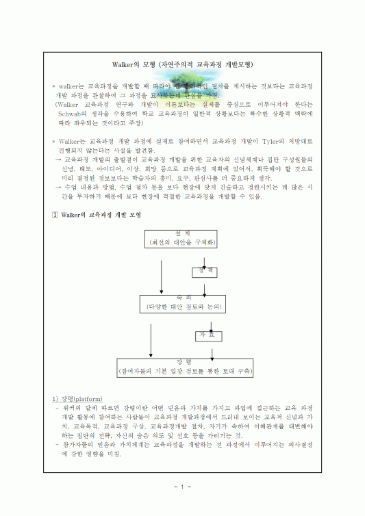 Walker의 모형 - 자연주의적 교육과정 개발모형