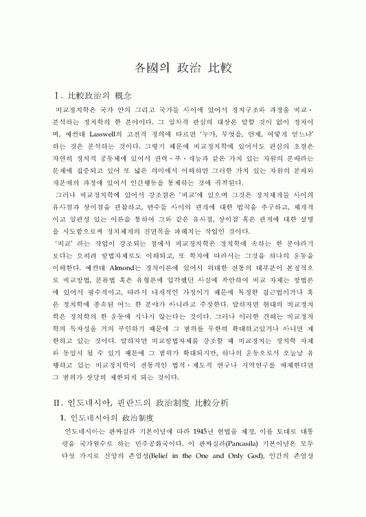각국의 정치 비교-인도네시아 핀란드 정치와의 비교를 중심으로