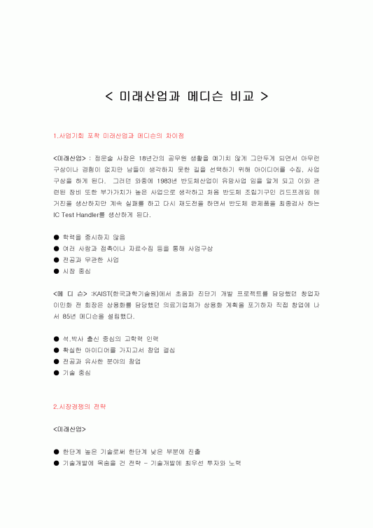 벤처기업 메디슨과 미래산업의 비교