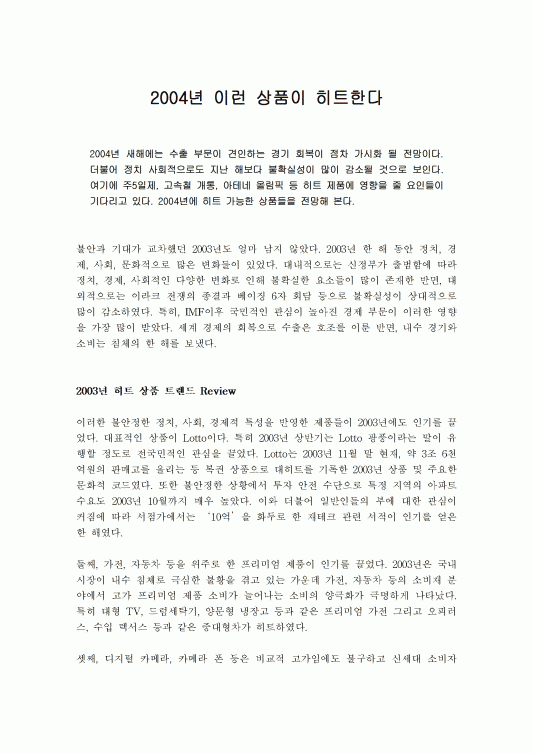 2004년 히트상품