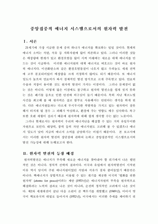 중앙집중적 에너지 시스템으로서의 원자력 발전