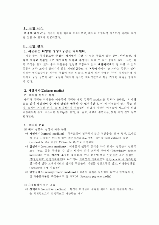 배양배지의 준비와 멸균