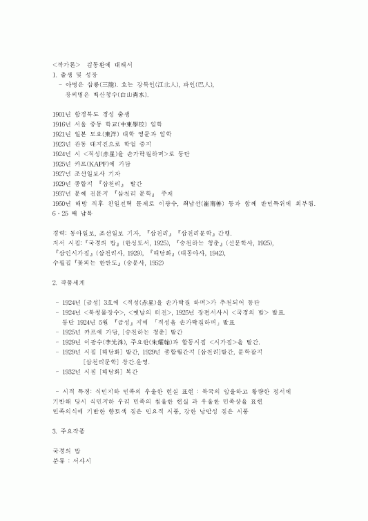 김동환 시인 레포트 자료