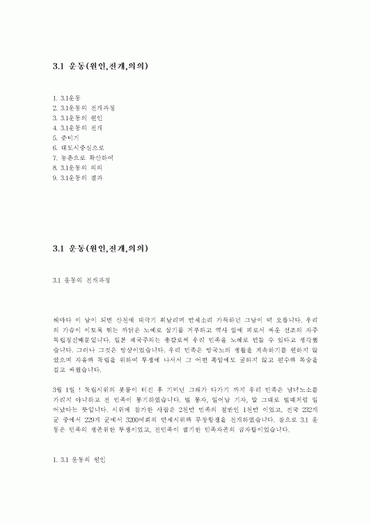 3.1운동의 의의와 전개