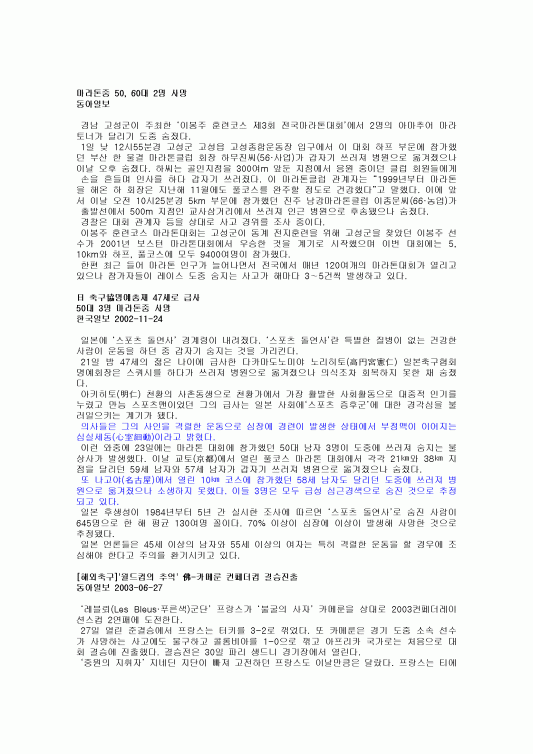 운동시 급사의 실태와 원인 및 예방