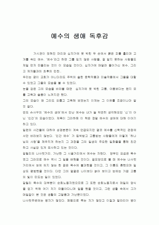 [독후감/서평/요약] 예수의 생애 독후감