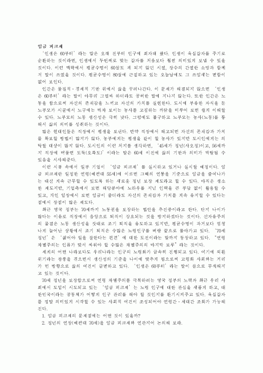 임금 피크제 레포트 자료