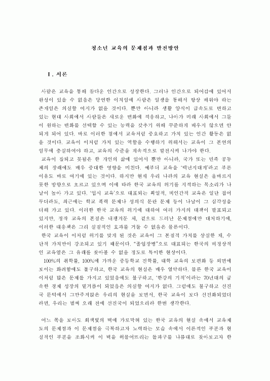청소년 교육의 문제점과 발전방안