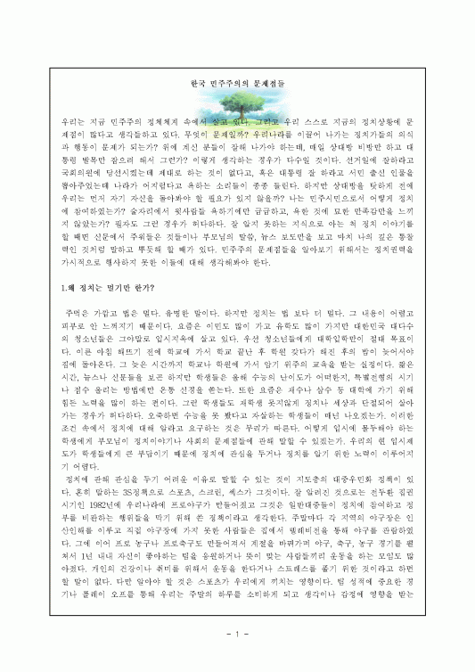 한국 민주주의의 문제점에 관한 종합적 보고서