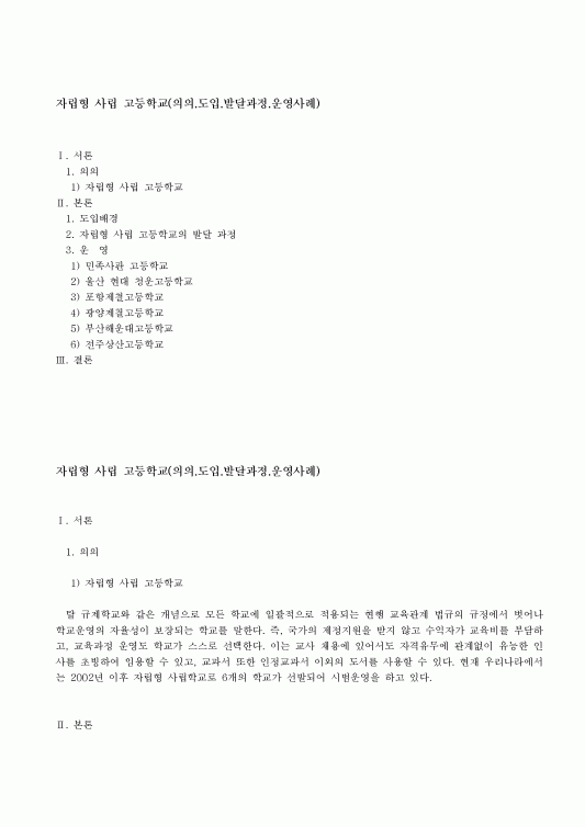 자립형 사립 고교의 의의.도입.발달과정.운영사례