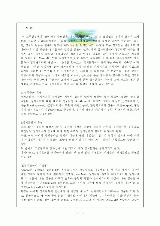 한국의 정치문화와 정치사회화-참여 민주주의에 관한 총체적 보고서