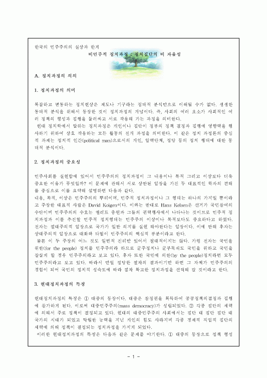 정치과정의 의의,  한국정치과정의 문제 및 한국정치과정의 개혁과제
