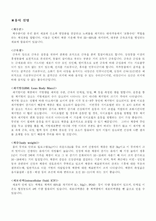 체성분 분석 결과와 용어 설명