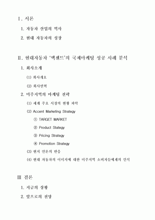 현대자동차의 미주시장 진출에 관계된 국제 마케팅 성공 사례 분석