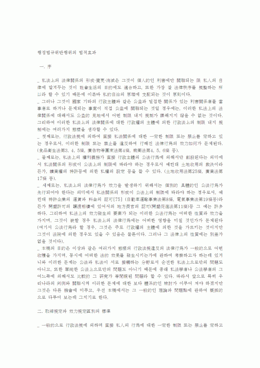 행정법규위반행위의 법적효과