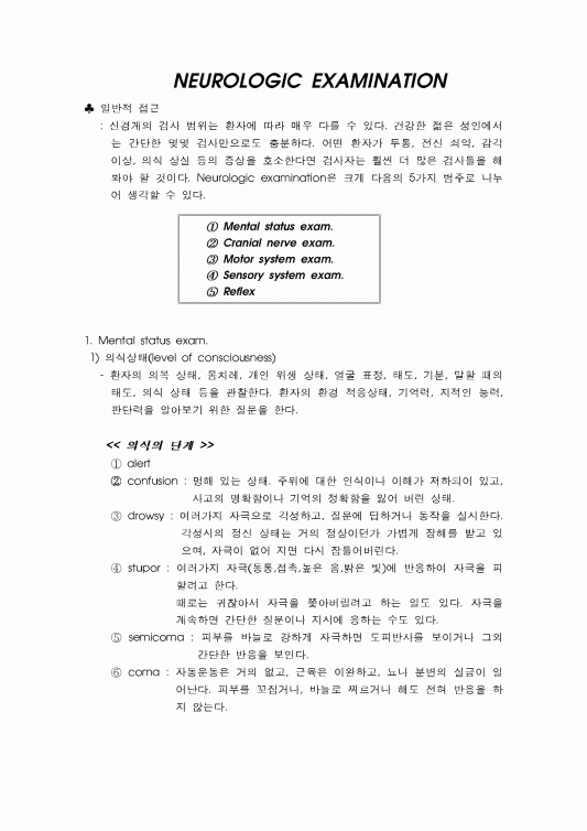 신경학적 검사 NEUROLOGIC EXAMINATION